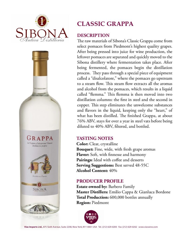 Sibona Grappa Classic Litro - Vias Imports